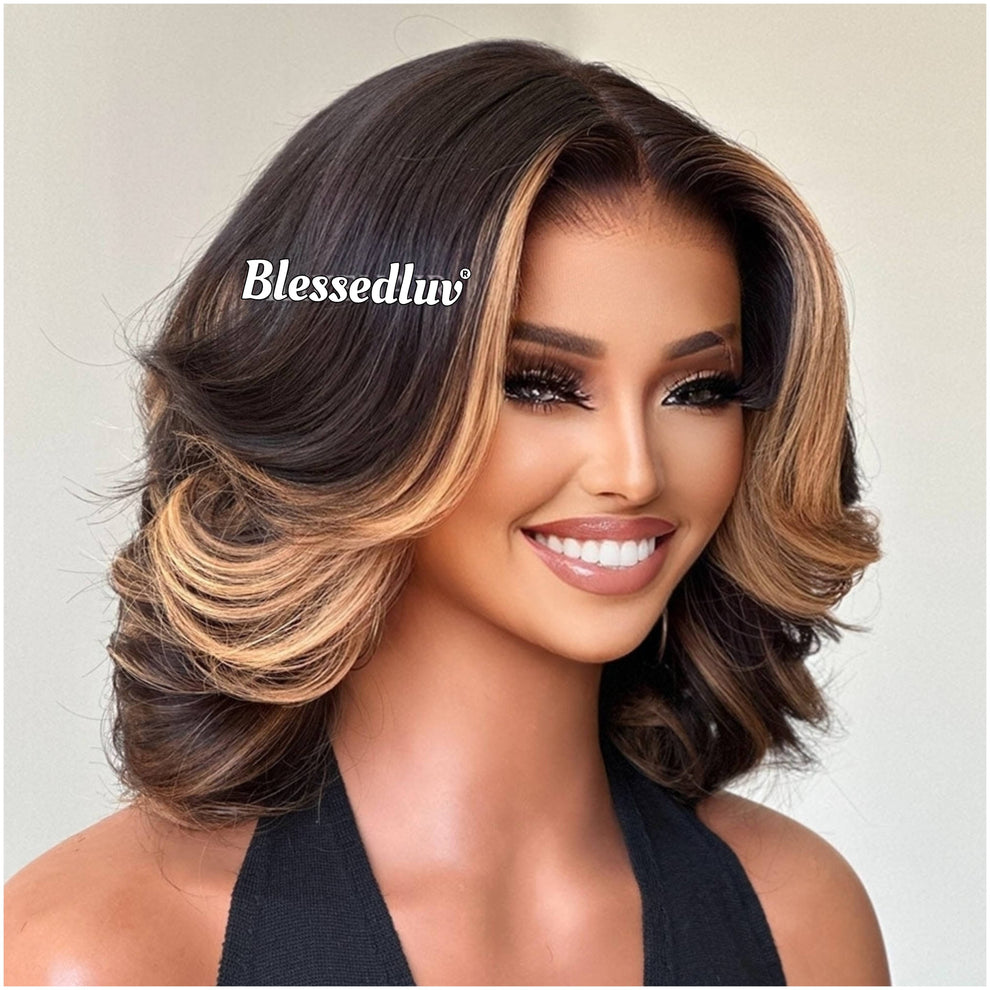 Ebere – Glueless Layered HD 5 x5 Closure Lace Wig in Highlights, Ready – Blessedluv.com